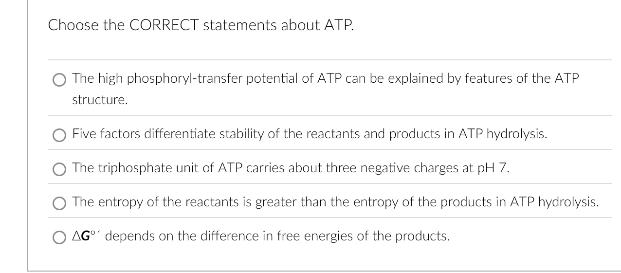 Solved Choose the CORRECT statements about ATP.The high | Chegg.com