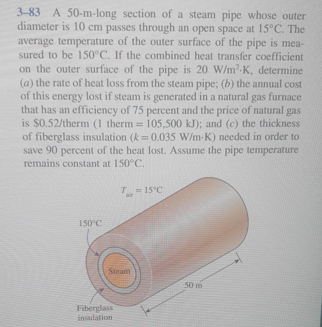 Solved 3-83 A 50-m-long section of a steam pipe whose outer | Chegg.com