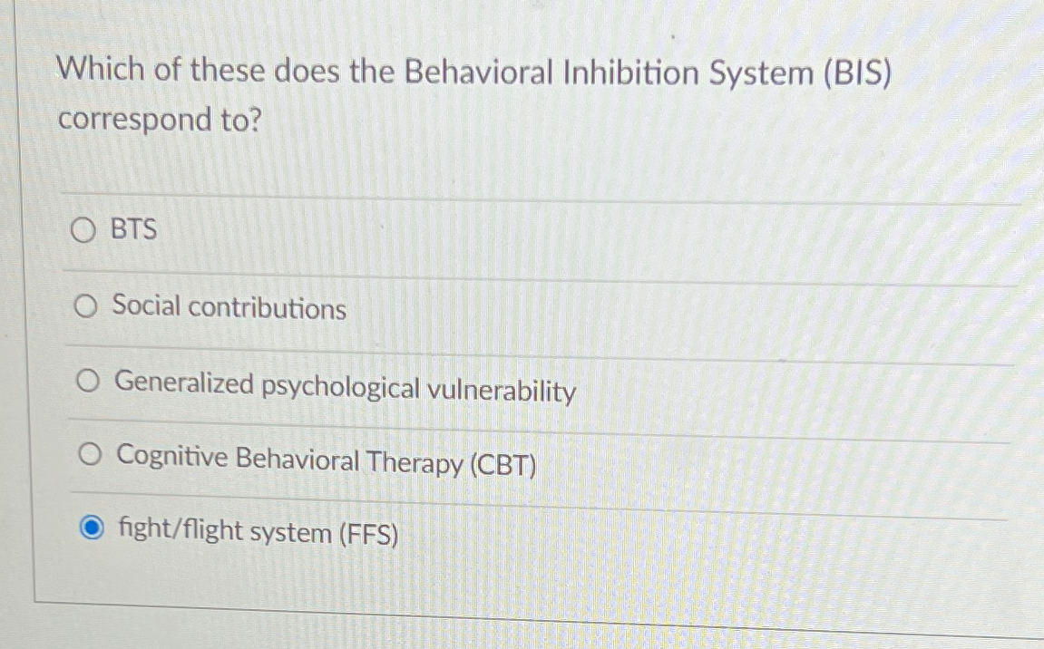 Solved Which of these does the Behavioral Inhibition System | Chegg.com