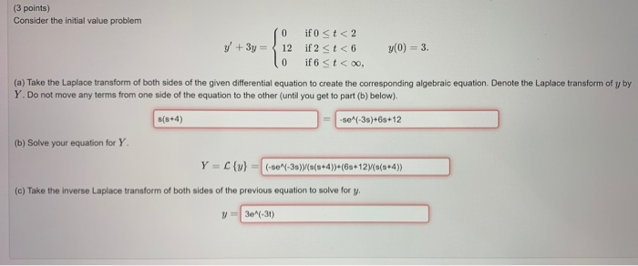 Solved (3 points) Consider the initial value problem y + 3y | Chegg.com