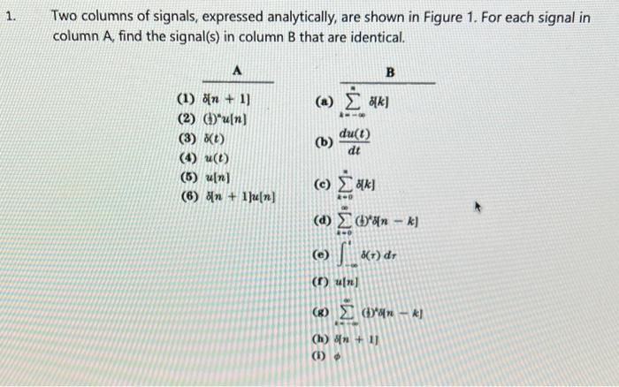 Solved Two columns of signals, expressed analytically, are | Chegg.com