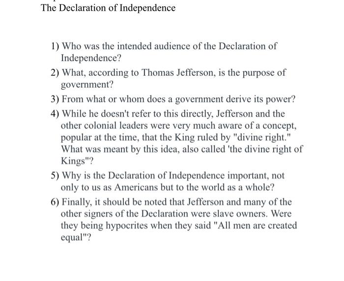 The Declaration of Independence 1) Who was the | Chegg.com