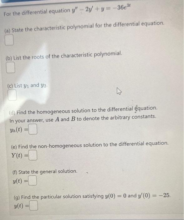 Solved the differential equation y′′−2y′+y=−36e3t (a) State | Chegg.com