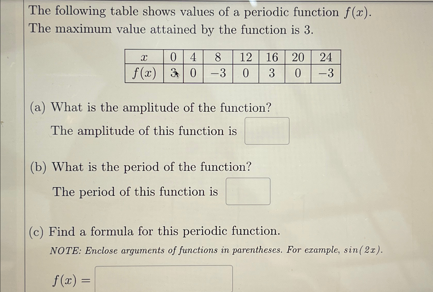 Solved The following table shows values of a periodic | Chegg.com
