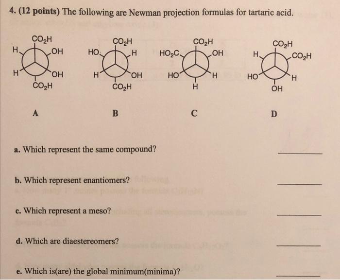 Solved 4. (12 points) The following are Newman projection | Chegg.com