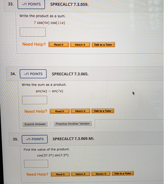 Solved -/1 POINTS SPRECALC7 7.3.059. Write the product as a | Chegg.com