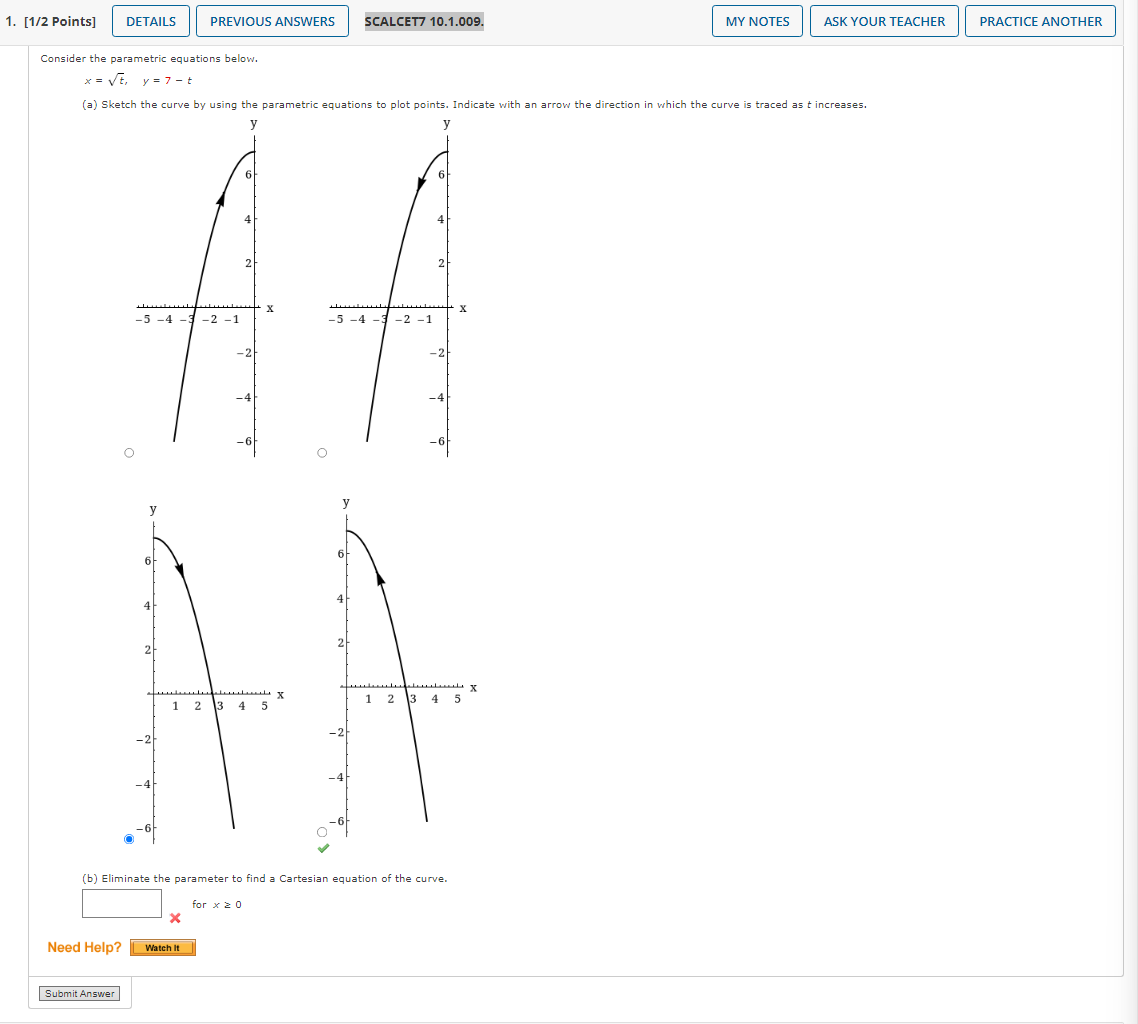 Solved help eliminate the parameter to find a Cartesian | Chegg.com