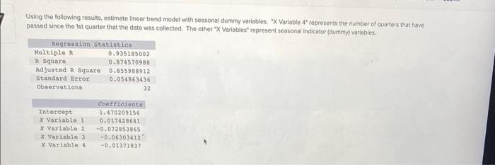 Solved Using the following results, estimate linear trend | Chegg.com