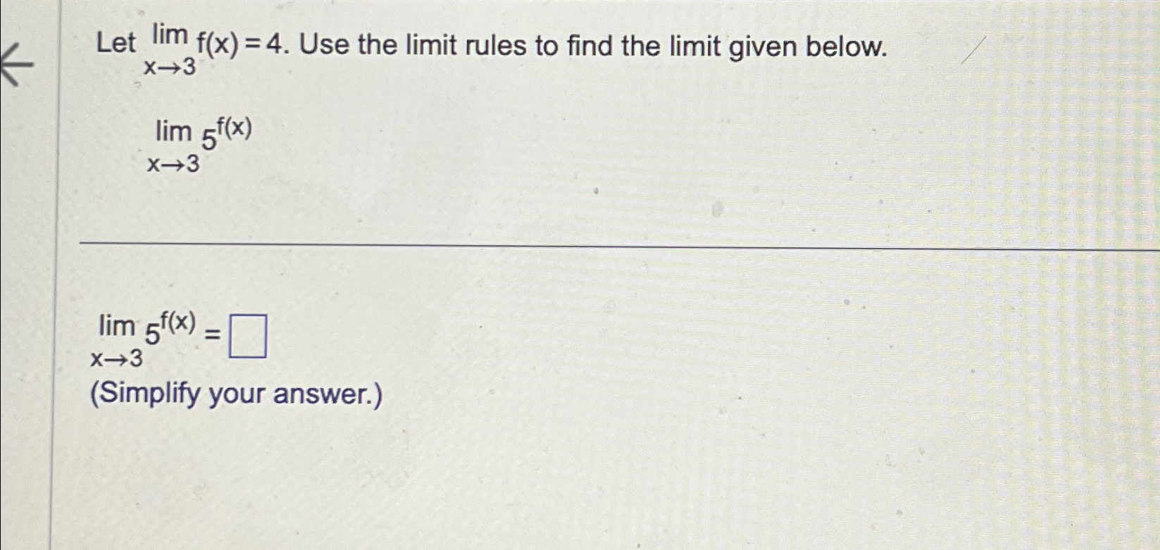 Solved Let limx→3f(x)=4. ﻿Use the limit rules to find the | Chegg.com