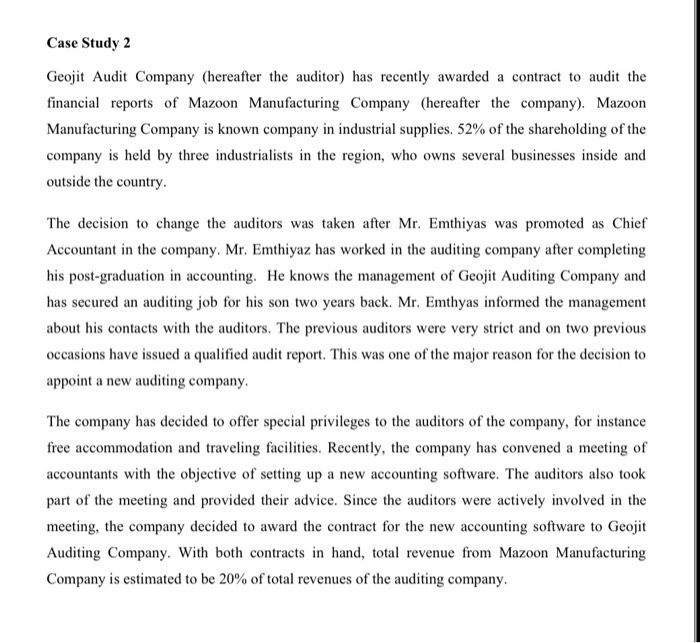 Solved Case Study 2 Geojit Audit Company (hereafter the | Chegg.com