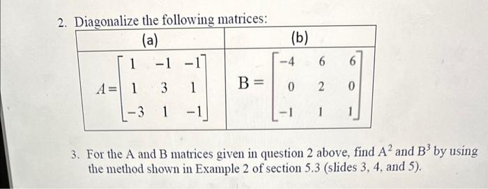 Solved 2. Diagonalize the following matrices: 3. For the A | Chegg.com