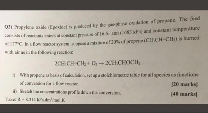 Solved Q2) Propylene oxide (Epoxide) is produced by the | Chegg.com