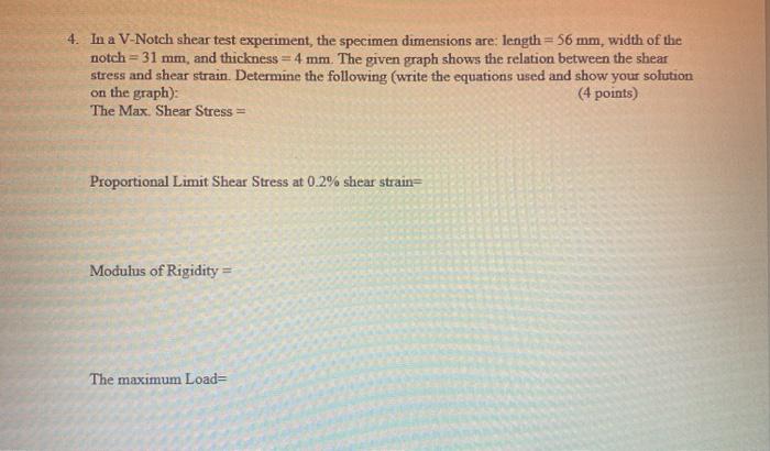 Solved 4. In a V-Notch shear test experiment, the specimen | Chegg.com