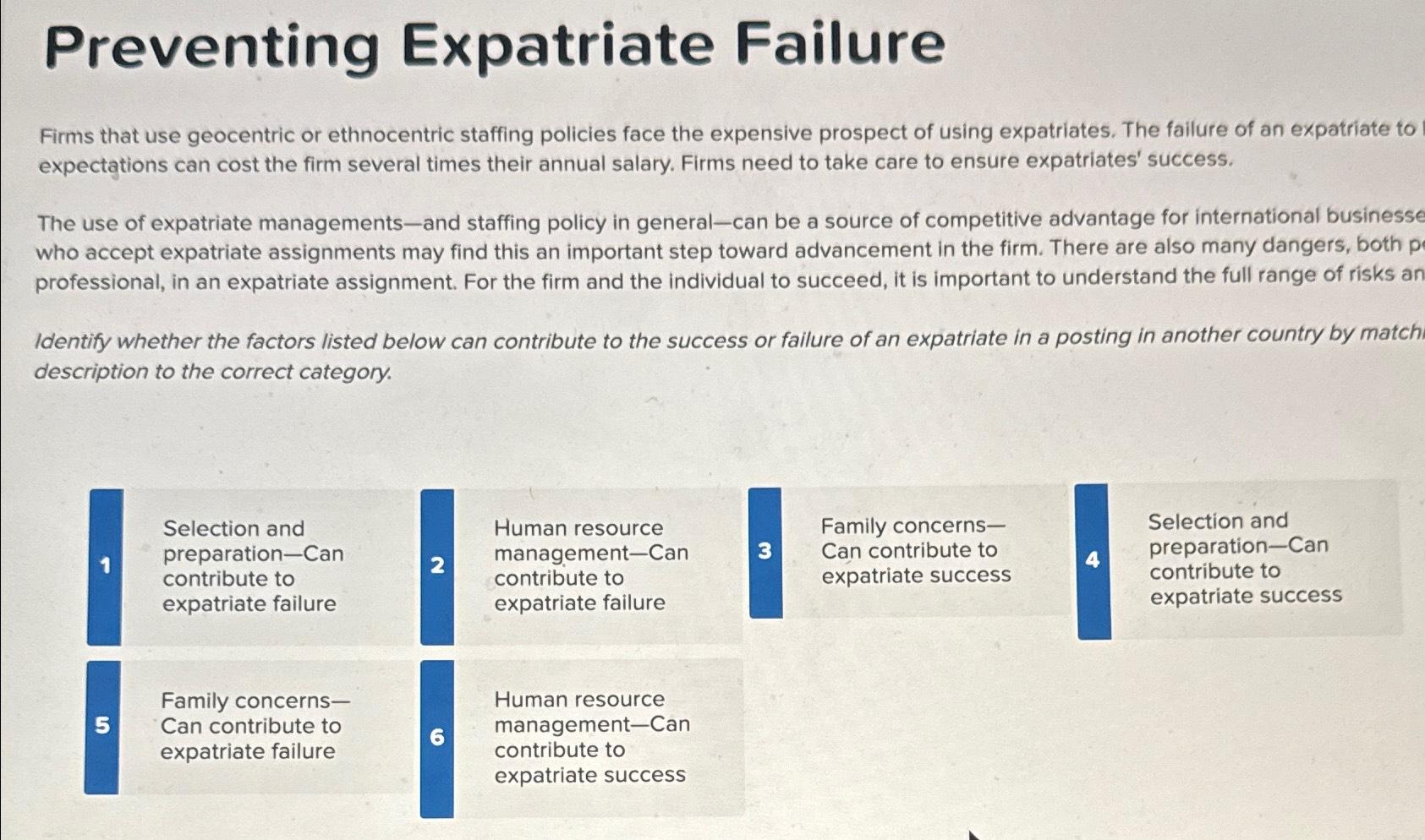 Solved Preventing Expatriate FailureFirms that use | Chegg.com