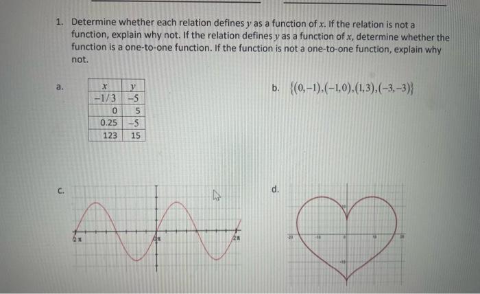 Solved 1. Determine whether each relation defines y as a | Chegg.com
