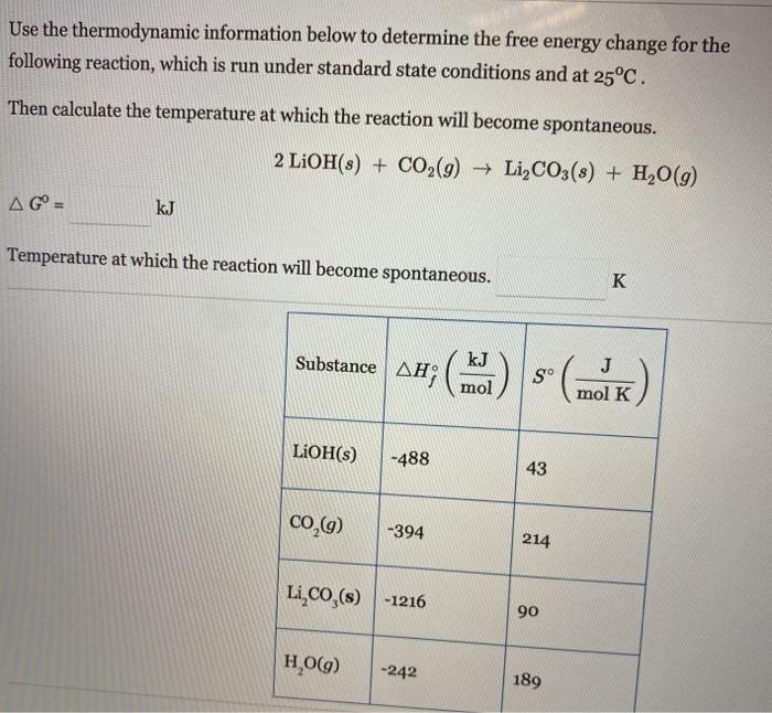 Solved Use the thermodynamic information below to determine | Chegg.com
