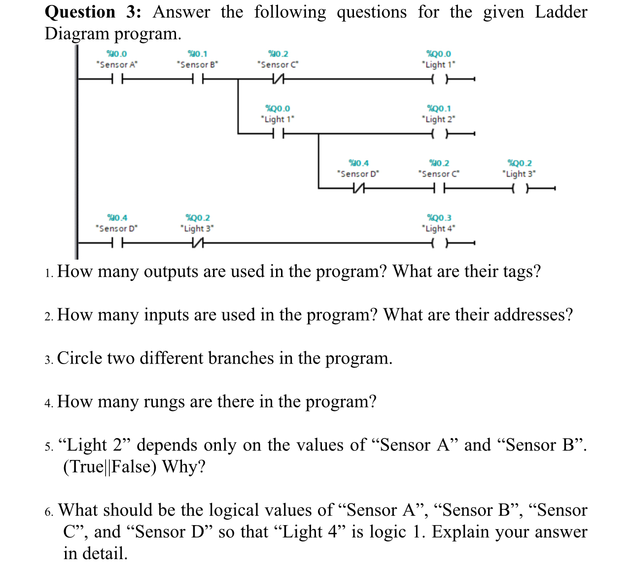 Solved Question 3: Answer the following questions for the | Chegg.com