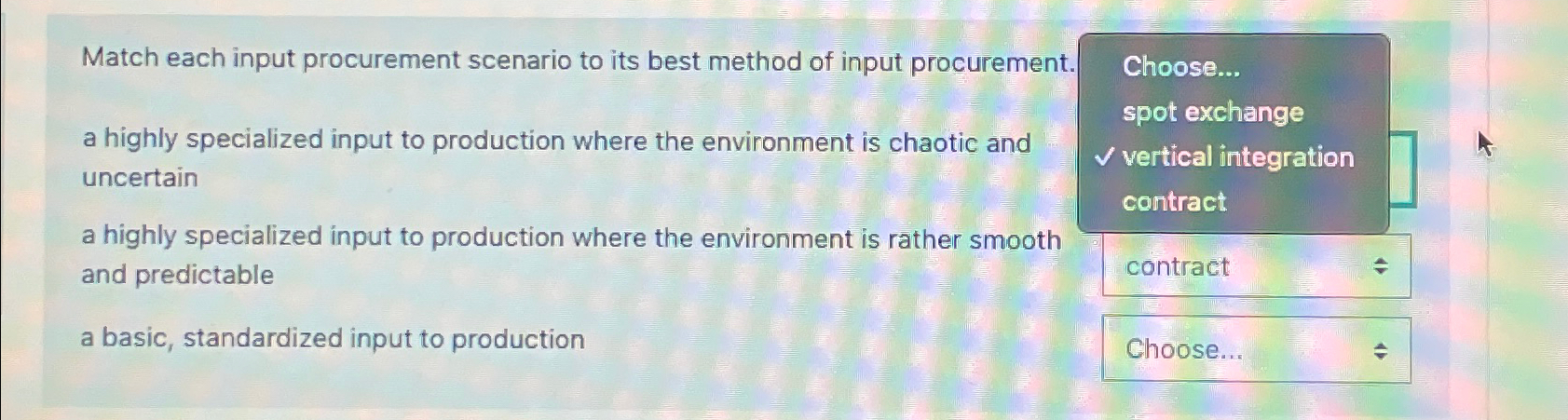 Solved Match each input procurement scenario to its best | Chegg.com