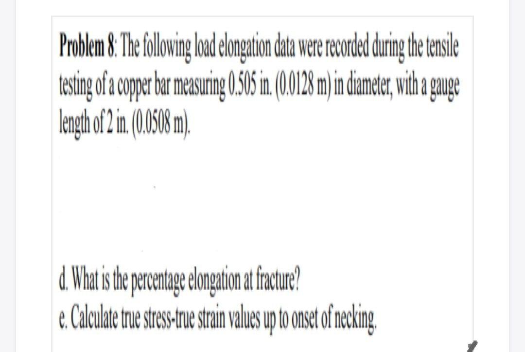 Solved Problem 8. The following load elongation data were | Chegg.com