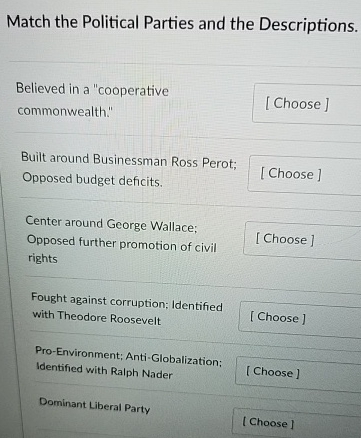 Solved Match the Political Parties and the | Chegg.com