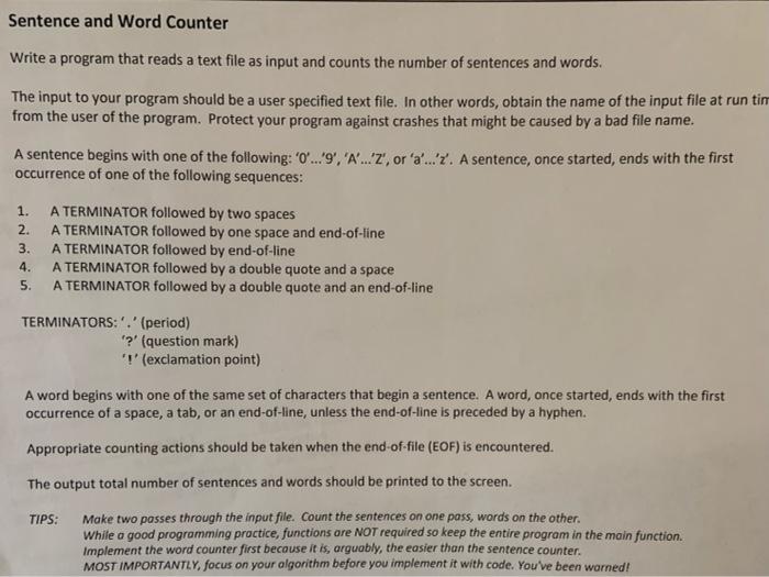 Solved Sentence and Word Counter Write a program that reads | Chegg.com