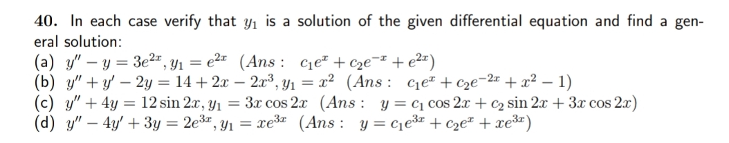 Solved In each case verify that y1 ﻿is a solution of the | Chegg.com