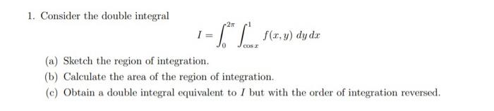 Solved 1. Consider the double integral | Chegg.com