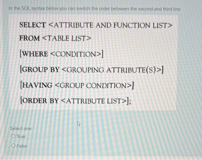 Solved In the SQL syntax below you can switch the order | Chegg.com