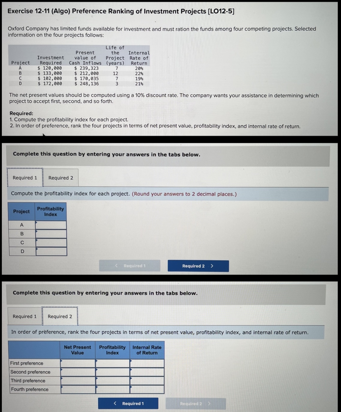 Solved Exercise 12-11 (Algo) ﻿Preference Ranking of | Chegg.com