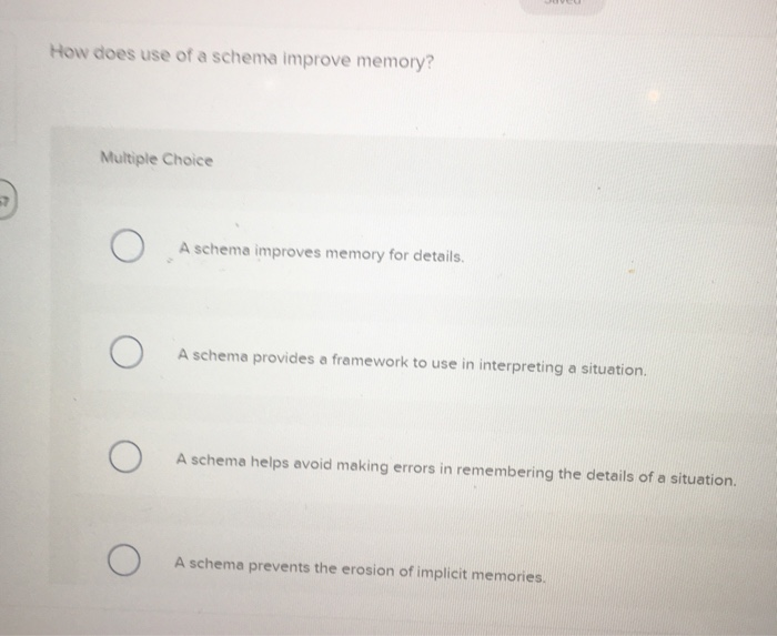 Solved How does use of a schema improve memory? Multiple | Chegg.com