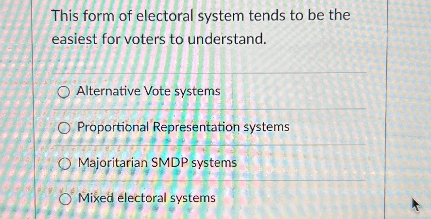 Solved This form of electoral system tends to be the easiest | Chegg.com