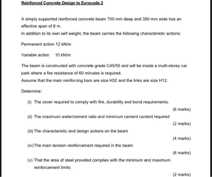 Solved Reinforced Concrete Design to Eurocode 2 A simply | Chegg.com