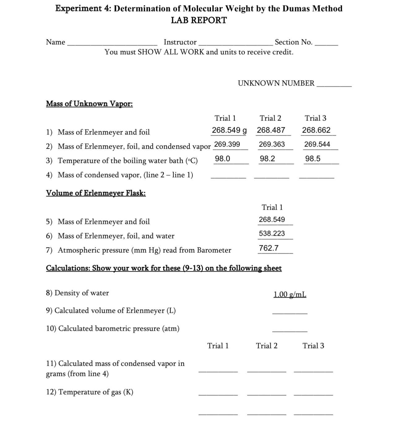 Solved Experiment 4: Determination of Molecular Weight by | Chegg.com