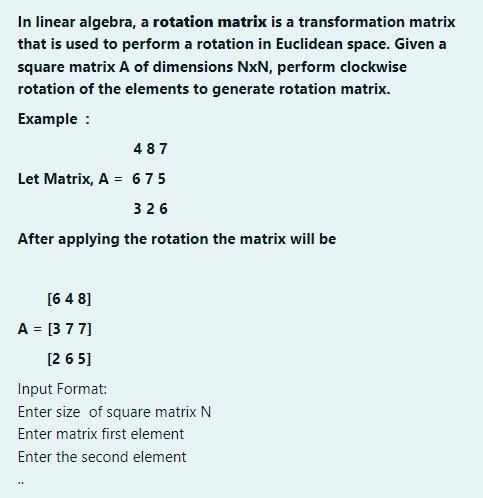 Solved In linear algebra, a rotation matrix is a | Chegg.com