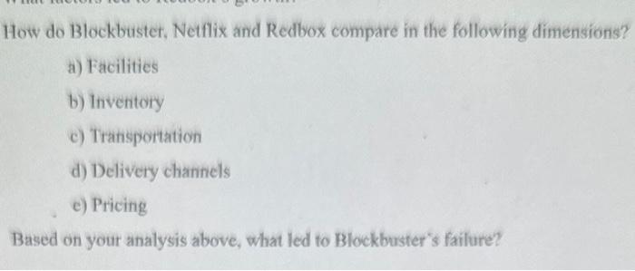 Solved How do Blockbustet, Netflix and Redbox compare in the | Chegg.com