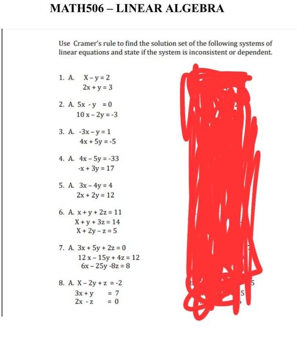 Solved MATH506 - LINEAR ALGEBRA Use Cramer's rule to find | Chegg.com