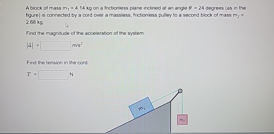 Solved A block of mass m1=4.14kg ﻿on a frictionless plane | Chegg.com