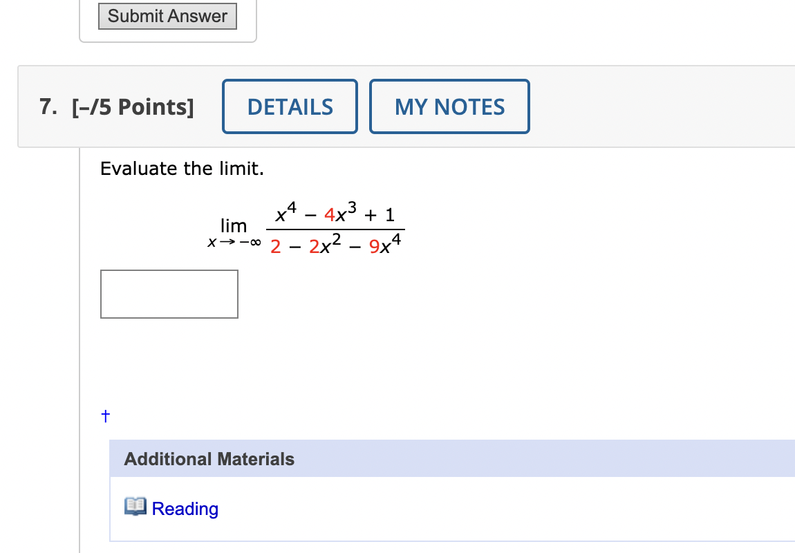 Solved [-/5 ﻿Points]Evaluate the | Chegg.com