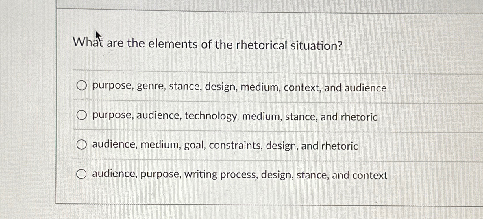 Solved What are the elements of the rhetorical | Chegg.com