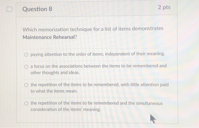 Solved Which memorization technique for a list of items | Chegg.com