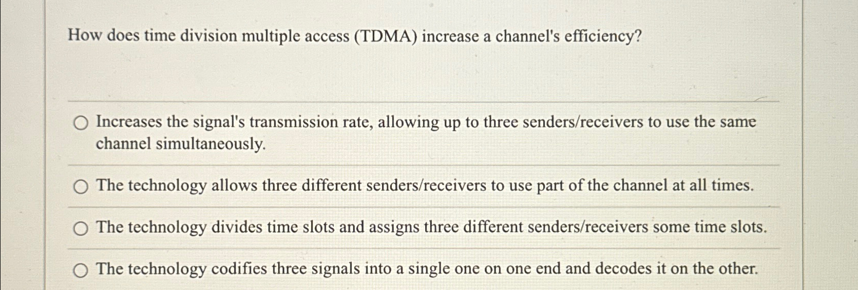 Solved How does time division multiple access (TDMA) | Chegg.com