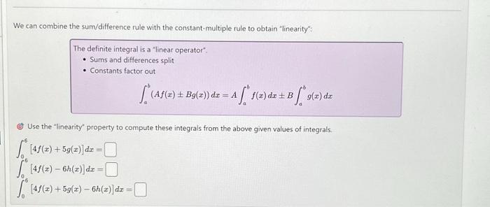 Solved Integrals split across sums and differences: | Chegg.com