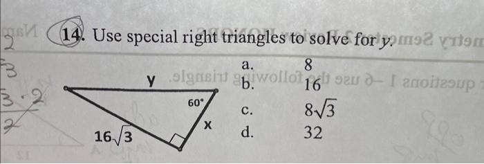 Solved 4. Use special right triangles to solve for y ? | Chegg.com