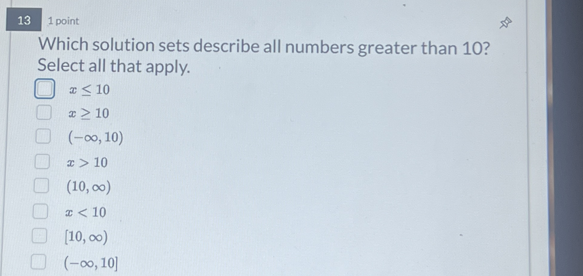 Solved Which solution sets describe all numbers greater than | Chegg.com