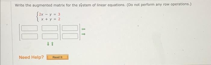 Solved Write the augmented matrix for the system of linear | Chegg.com