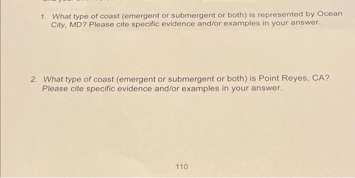 Solved 1. What type of coast (emergent or submergent or | Chegg.com