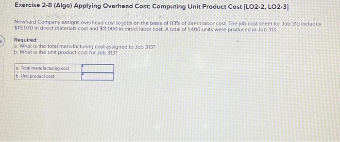 Solved Exercise 2-8 (Algo) Applying Overhead Cost; Computing | Chegg.com