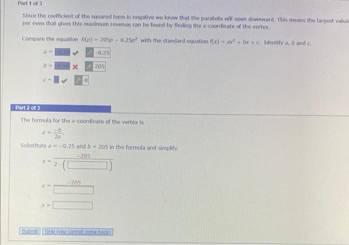 Solved Since the coefficient of the squared term is nogative | Chegg.com