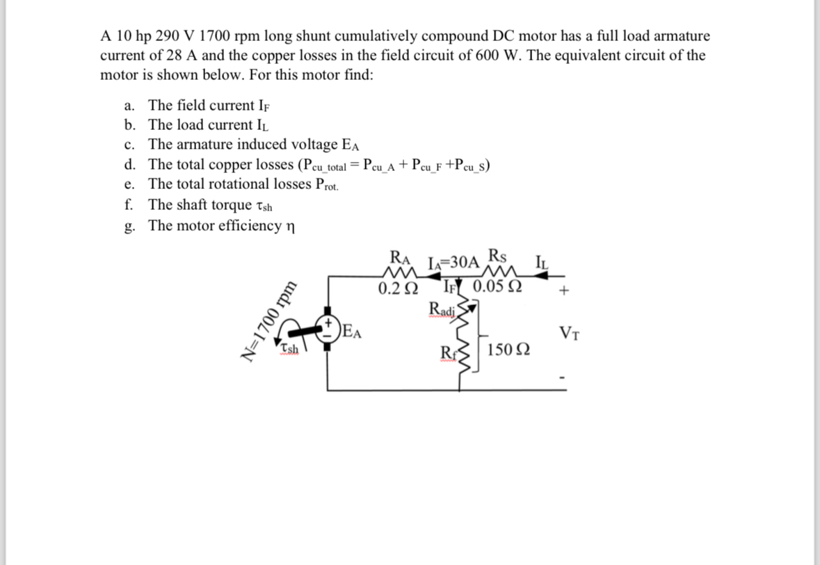 Solved A 10hp290V1700rpm ﻿long shunt cumulatively compound | Chegg.com