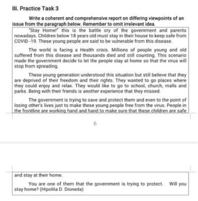 III. Practice Task 3 Write a coherent and | Chegg.com